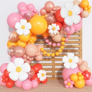 168pcs daisy balloon arch garland kit, mothers day pastel pink orange yellow confetti daisy flower balloons for two groovy one birthday floral boho girl baby shower wedding hippie party decorations