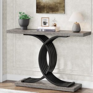 tribesigns industrial entryway table, 39-inch vintage console table accent table with geometric metal legs, narrow wood sofa table foyer table for entrance, living room (gray & black)