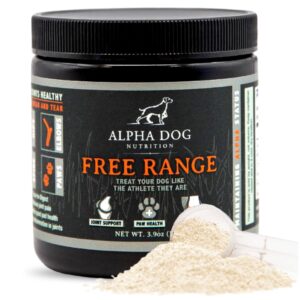 free range joint health enhancer supplement powder for dogs by alpha dog nutrition - premium dog arthritis vitamins to care for joints - contains glucosamine, chondroitin, msm, vitamin e, & more