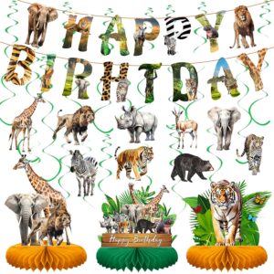 hokiis pre-assembled safari animals birthday decorations jungle animal birthday banner table decoration honeycomb wild jungle animals colourful swirls cards for wild safari baby shower decorations