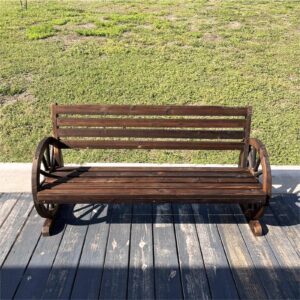 kinfant patio bench wooden garden seat - 55” outdoor rustic brown 2-person wagon wheels furniture