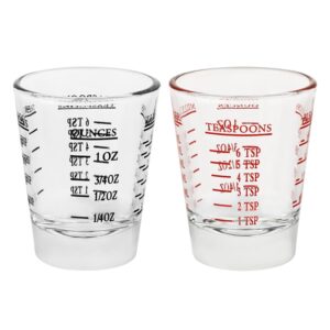 btgllas set of 2 shot glasses - heavy glass, perfect for measuring espresso, wine, and more 26-incremental measurement 1oz, 6 tsp, 2 tbs, 30ml (2, red+black)