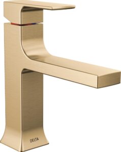 delta faucet velum single hole bathroom faucet, gold bathroom sink faucet, single handle bathroom faucet, bath faucet, pop-up drain assembly, champagne bronze 537-czmpu-dst