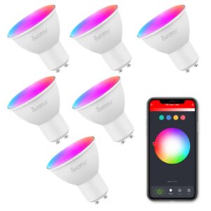 avatar controls 6 pack gu10 wifi smart bulbs, alexa par16 led recessed track light bulb 5w color changing music sync timer group control 100°beam angle for kitchen, garages, living room, bedroom