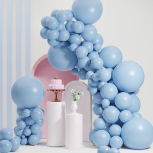 dusty blue balloon arch garland, double stuffed pastel blue balloons different sizes, 18 12 10 5 inch blue balloons for birthday,baby shower,gender reveal party,boho decoration,christening,graduation