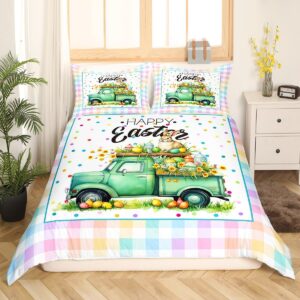 feelyou happy easter bedding set king size cute rabbit duvet cover set for kids boys girls green cartoon truck comforter cover set colorful plaid quilt cover 3pcs