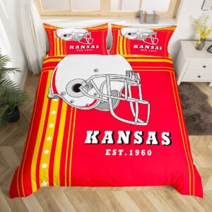 erosebridal american football city duvet cover football sports game full bedding set with 2 pillowcases, american football helmet comforter cover teen boys football bedroom decor, yellow red (kansas)