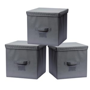 augfox 3 pack 13x13x13 storage cube bins - collapsible cube organizer for kallax insert, foldable toy chest, versatile kallax storage cubes for home, closet (dark grey)