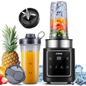 gdor 1200w touchscreen blender for shakes and smoothies, personal blender with 4 auto programs, (2) 25oz to-go cups & spout lids, smoothie blender for ice crush, frozen drinks, black