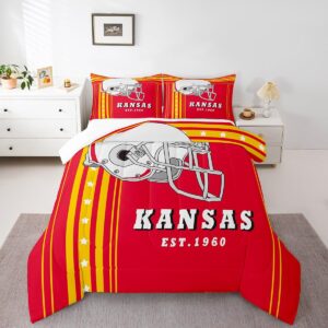 erosebridal american football comforter set rugby decor sports game bedding comforter sets twin, boys american football city bedding red yellow white stars stripes duvet insert 2pcs (kansas)