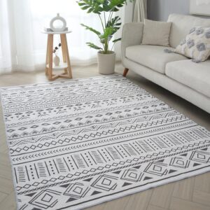 area rugs for living room, 4x6 feet soft machine washable boho farmhouse rugs for bedroom under dining table - non-slip neutral morden indoor floor carpet for bedroom dining room office