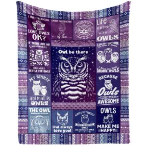 homieblanket owl blanket for boys girls, cute owl themed design printed purple throw blankets for kids lap, chair sofa, warm soft cozy blanket, 40"x 50"