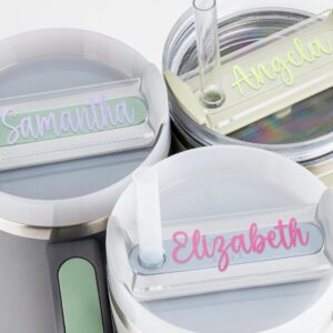 personalized stanley tumbler name plates - colorful - custom name tag for 20 30 40 oz tumblers, tumbler lid topper - ideal stanley cup id accessories