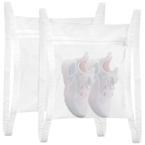 2pcs sneaker dryer bag 15.7x13.8in sneaker washing mesh net for most dryers door, with elastic straps zippers polyester reusable honeycomb net laundry bags for sneakers, clothing, laundry(white)