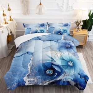 nttopship blue marble bedding set twin for girls boys teens blue rose comforter set silver foil quilt comforter kids space marble room decor 1 comforter+2 pillowcase