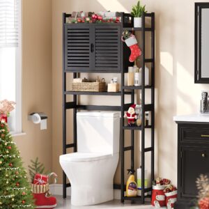 yitahome over the toilet storage bamboo over-the-toilet cabinet with shelf for bathroom storage, space saver for restroom, laundry, black