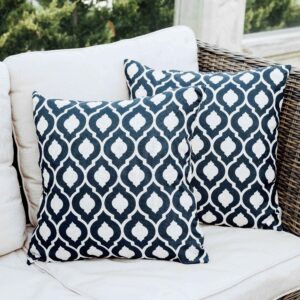 decorx outdoor pillow covers 2 pack patio decorative accent throw pillow covers, waterproof and fade resistant, perfect for summer outdoors and indoors, moroccan 18x18in blue and white