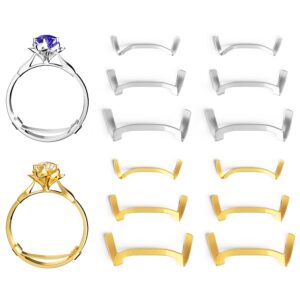 eletiuo filled metal ring guard set for loose rings,12 pack 3 sizes for different band widths,invisible ring size adjuster tightener spacer fitter for any ring size,golden+silver color