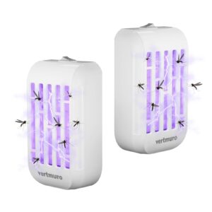 vertmuro indoor bug zapper, electric plug in flying insects mosquito killer with uv led light, portable gnat fly trap for home, kitchen, bedroom, office(2 pack)