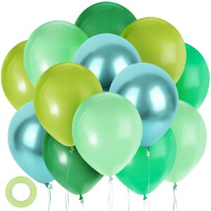 mcpinky green balloons 12 inches, 110pcs light green large latex balloons with ribbon for birthday baby shower christmas green jungle forest themed party decorations