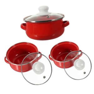 showeroro 3pcs enamel pot enamel stockpot with lid soup pot with lid small pots for cooking quart stock noodle pot milk pot cookware kitchen pots with cover red instant noodle pot