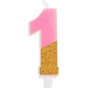 hongplus pink glitter 1st birthday candles, number 1 candle, cakes candle, candles for cake, happy 1st birthday cake topper decorations for girls first birthday anniversary wedding party