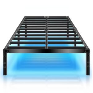 haageep metal queen bed frame with led lights queen-size platform bedframe no box spring needed mattress frames 14 inch high