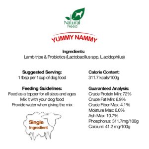 Yummy Nammy - All Natural, Grass-Fed & Free-Range, 100% Lamb Green Tripe Treats with Probiotics, 3.5oz