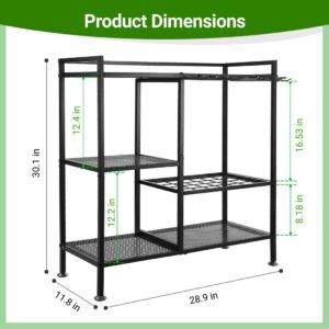 Joyoolife Garden Tool Organizer, 3 Tier Yard Tool Rack with Large Tool Slots & Small Tool Hooks, Large Capacity Tool Shelf, Heavy Duty Metal Tower Rack for Garden Lawn Garage Shed