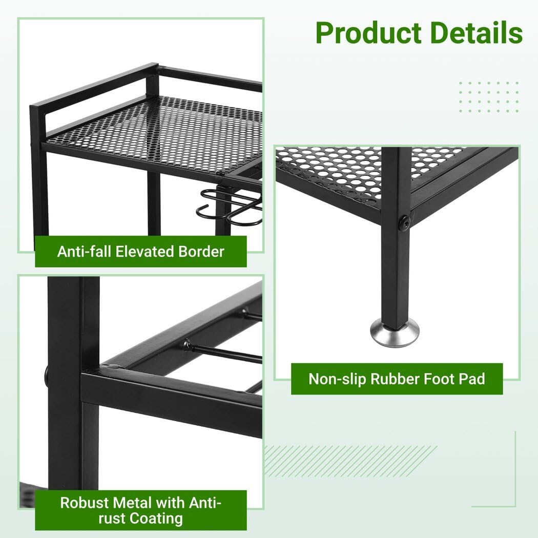 Joyoolife Garden Tool Organizer, 3 Tier Yard Tool Rack with Large Tool Slots & Small Tool Hooks, Large Capacity Tool Shelf, Heavy Duty Metal Tower Rack for Garden Lawn Garage Shed