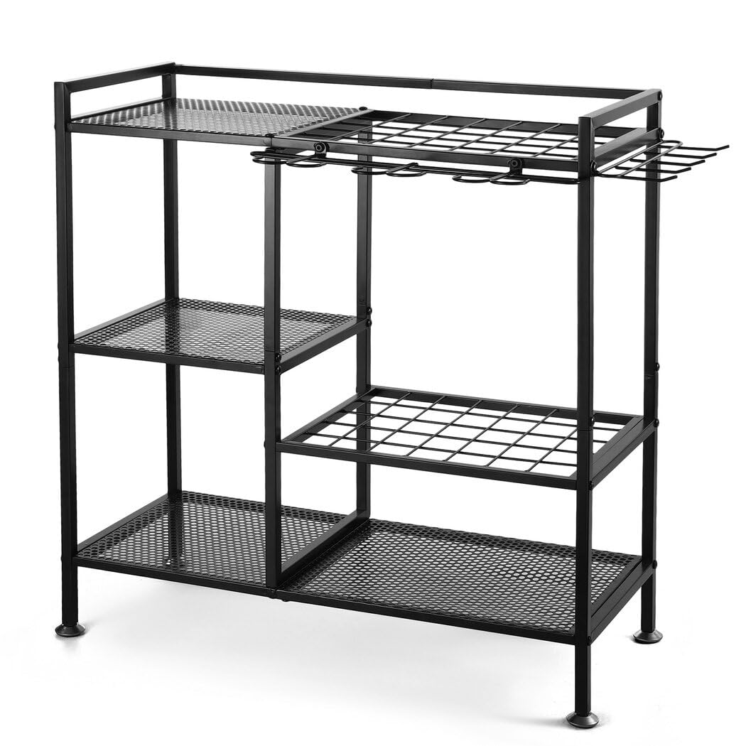 Joyoolife Garden Tool Organizer, 3 Tier Yard Tool Rack with Large Tool Slots & Small Tool Hooks, Large Capacity Tool Shelf, Heavy Duty Metal Tower Rack for Garden Lawn Garage Shed