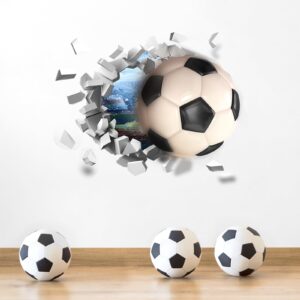 29.5x27.6 inch 3d football wall sticker set, 2 sheets soccer decals for boys room, pvc self-adhesive soccer wallpaper sport posters wall art decor for kids bedroom home party birthday decoration