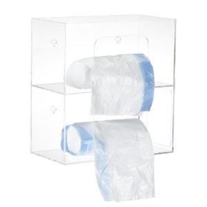 uxcell trash bag dispenser roll holder, wall mount acrylic garbage bag dispenser roll holder, double side loaded organizer storage box for garbage bag grocery shopping bag, square round