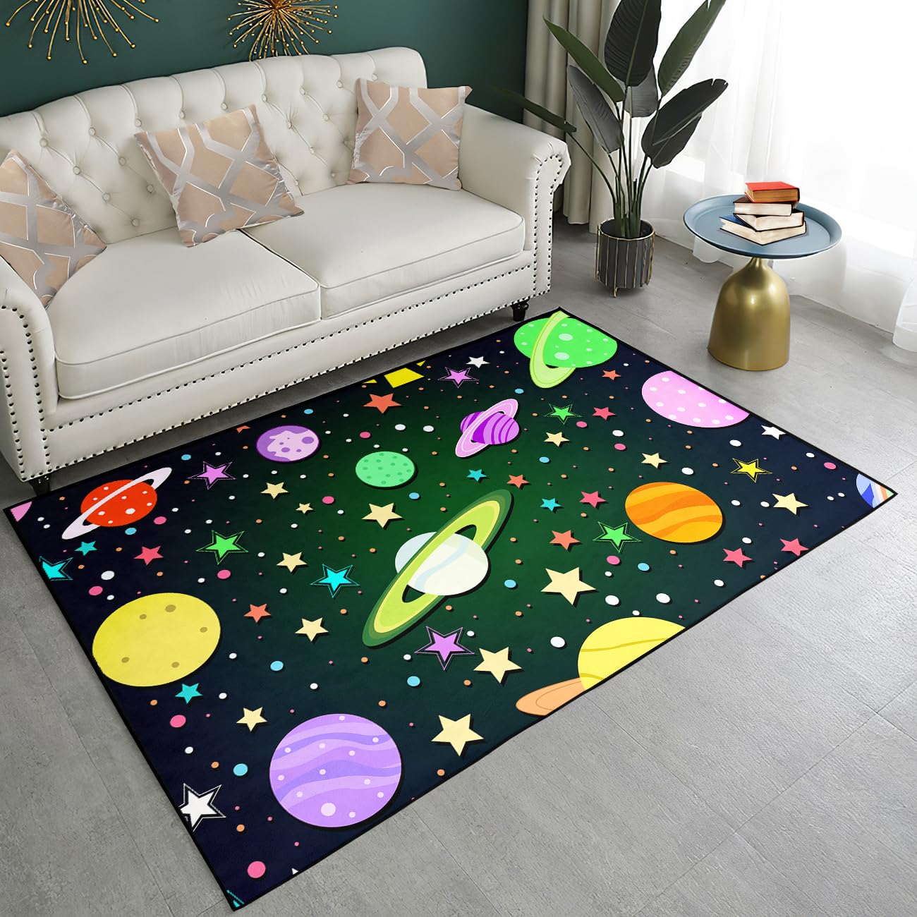 Stars Galaxy Rug - Outer Space Galaxy Area Rug Starry Night Solar System Planet Carpet for Kids Cute Cartoon Floor Mat for Living Room Bedroom and Playroom Home Decorative, 2'5”×4'(47 x 31 inch)