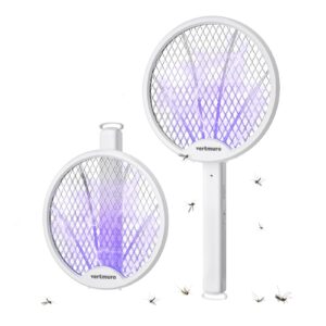 vertmuro electric fly swatter, 4000v bug zapper racket 2-in-1 foldable fly trap with usb rechargeable battery, uv light, mosquito killer zapper for indoor and outdoor