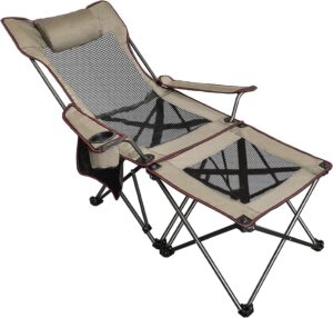 ydy+yqy camping lounge chair,portable lounge chair with cup holder and pillow,adjustable chaise lawn chair with footrest for outdoor indoor office beach camp picnic (grey)