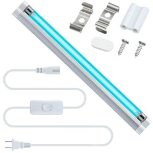 qualirey uv light with ozone, double germicidal, 110v uvc germicidal lamp with on/off switch cord and plug, 254nm wavelength uvc light with connector and screw tools for closet shoe cabinet(8 w)