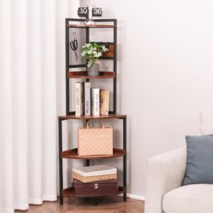 albad 5 tier corner shelf stand, 59.8 inch corner shelf stand with metal frame, wood corner bookshelf plant stand, ladder display shelf for bathroom, living room, kitchen