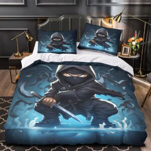 EVMILA Japanese Cartoon Ninjas 3D Print Comforter Covers Duvet Cover for Boys Girls Quilt Cover Soft Microfiber with Zipper Closure with Pillow Cases Bedding Set 3 Pieces Full（203x228cm）