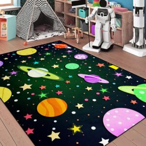 Stars Galaxy Rug - Outer Space Galaxy Area Rug Starry Night Solar System Planet Carpet for Kids Cute Cartoon Floor Mat for Living Room Bedroom and Playroom Home Decorative, 2'5”×4'(47 x 31 inch)