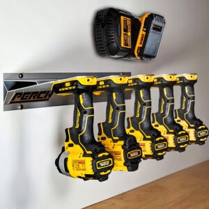 perch tool holder rack for dewalt 20v - 60v | securely mounts 5 cordless tools | universal mounting | most durable cordless tool organizer