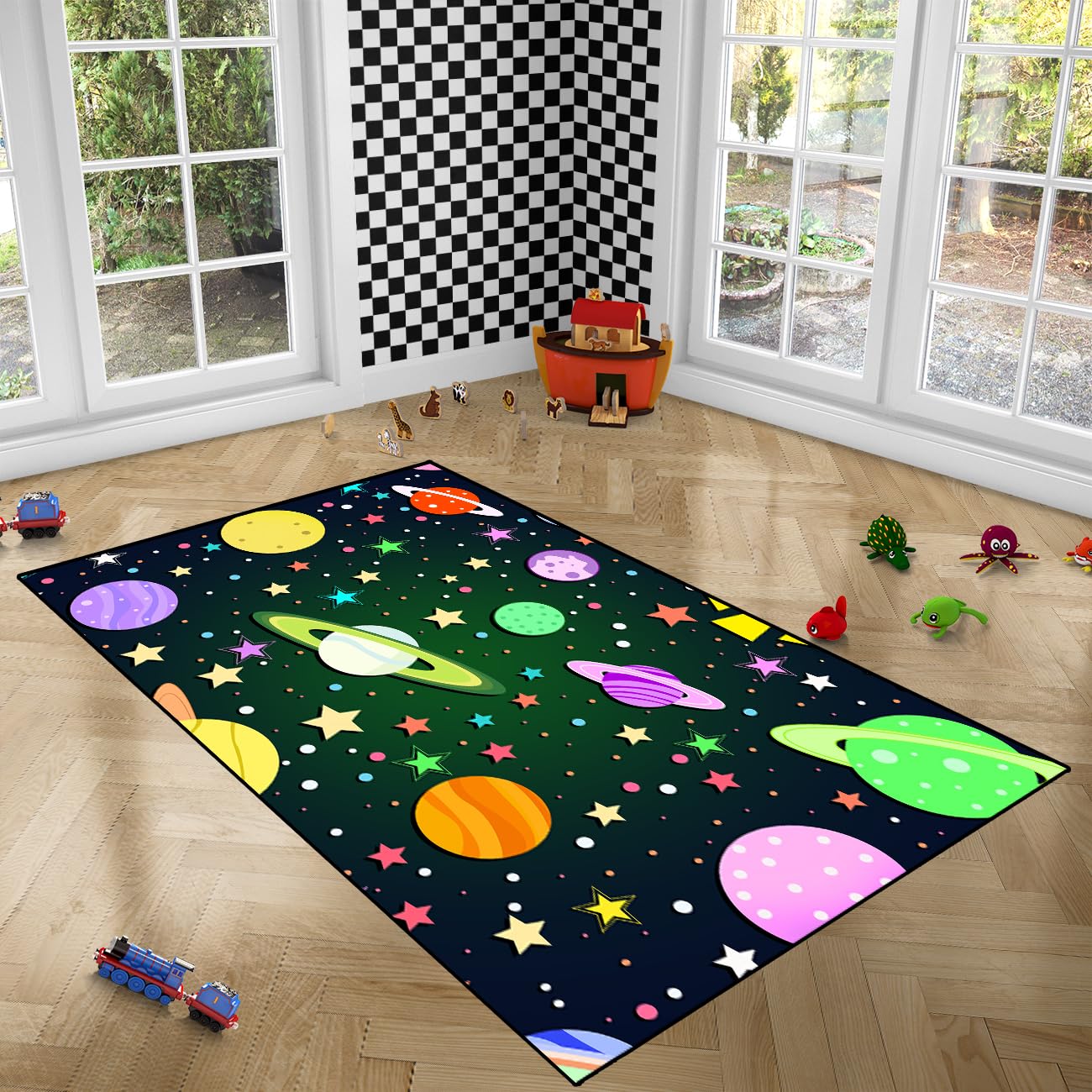 Stars Galaxy Rug - Outer Space Galaxy Area Rug Starry Night Solar System Planet Carpet for Kids Cute Cartoon Floor Mat for Living Room Bedroom and Playroom Home Decorative, 2'5”×4'(47 x 31 inch)