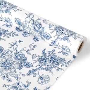 jarthenaamcs floral wrapping paper mini roll 17in x 32.8ft blue white flowers gift wrap paper chinoiserie paper for birthday wedding baby shower holiday party wrapping supplies