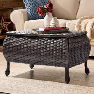 gardenbee outdoor storage table patio coffee table all weather wicker side table with storage room rattan furniture for toys and garden tools