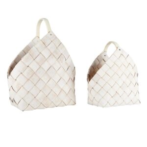 santa barbara design studio wood woven storage baskets with handles nested baskets for home décor, set of 2, warm white