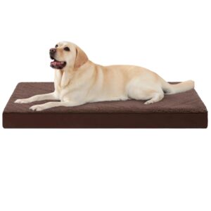 mihikk large dog bed with removable washable cover, orthopedic dog crate bed large breed, waterproof pet bed, big flat dog beds large sized dog mattress, brown, 36 inch