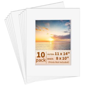 yeestone 10 pack picture frame mats, 11x14 matted to 8x10 photo mats, acid free picture matting for pictures photos watercolor artwork (white)