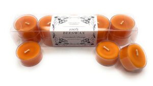 allnations candle co. 100% beeswax tealight candles. 4 to 5 hours long burn each - for home, mother’s day, rituals, prayer, party, room table decoration - unscented - smokeless -10pcs (orange)