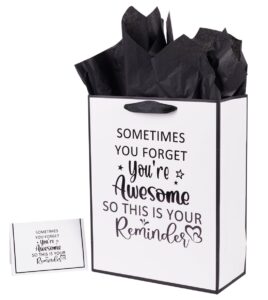 lyforpyton large reminder gift bag with tissue paper 13" black and white gift bag for men women best friends coworker birthday