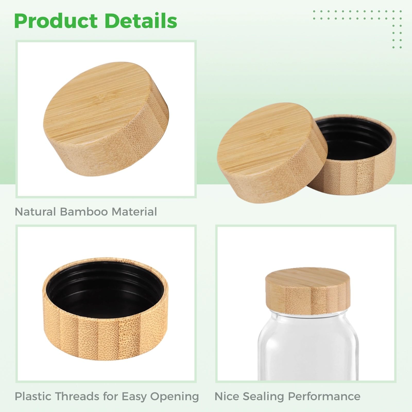 DIMEGON 16 Pcs Bamboo Jar Lids, Natural Bamboo Lids, Nice Sealing Wooden Storage Can Lids, Round Bottle Jar Lids, Reusable Leak-proof Lids for 4oz & 6oz Spice Jars (16)